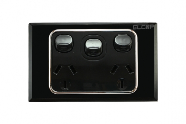 Glass Look Double Powerpoint with Extra Switch | Crystal Black Range